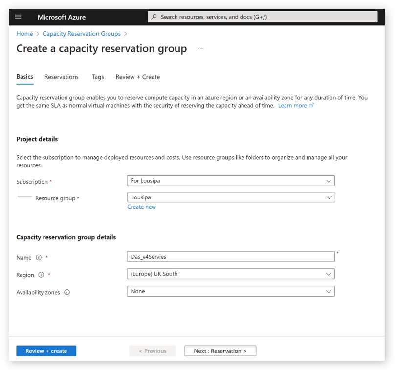 Creating a Capacity Reservation - LicenseVerse