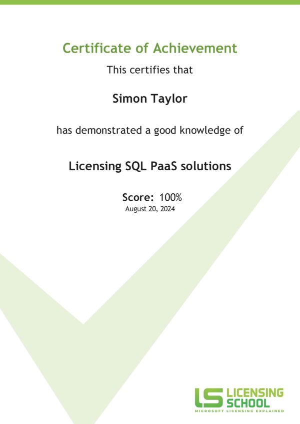 Licensing SQL PaaS solutions exam - Licensing School
